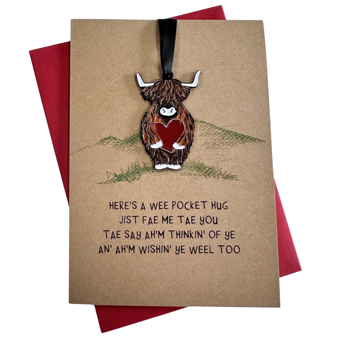 Wee Wishes Pocket Hug Enamel Keepsake Charm Highland Coo Card New | Little Thistle – Little ...