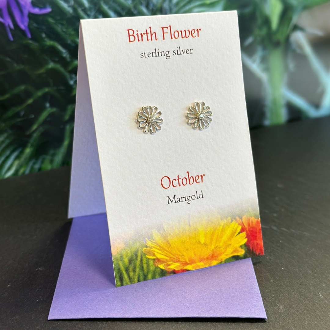 Birth Flower October silver stud earrings | The Silver Studio – Little ...